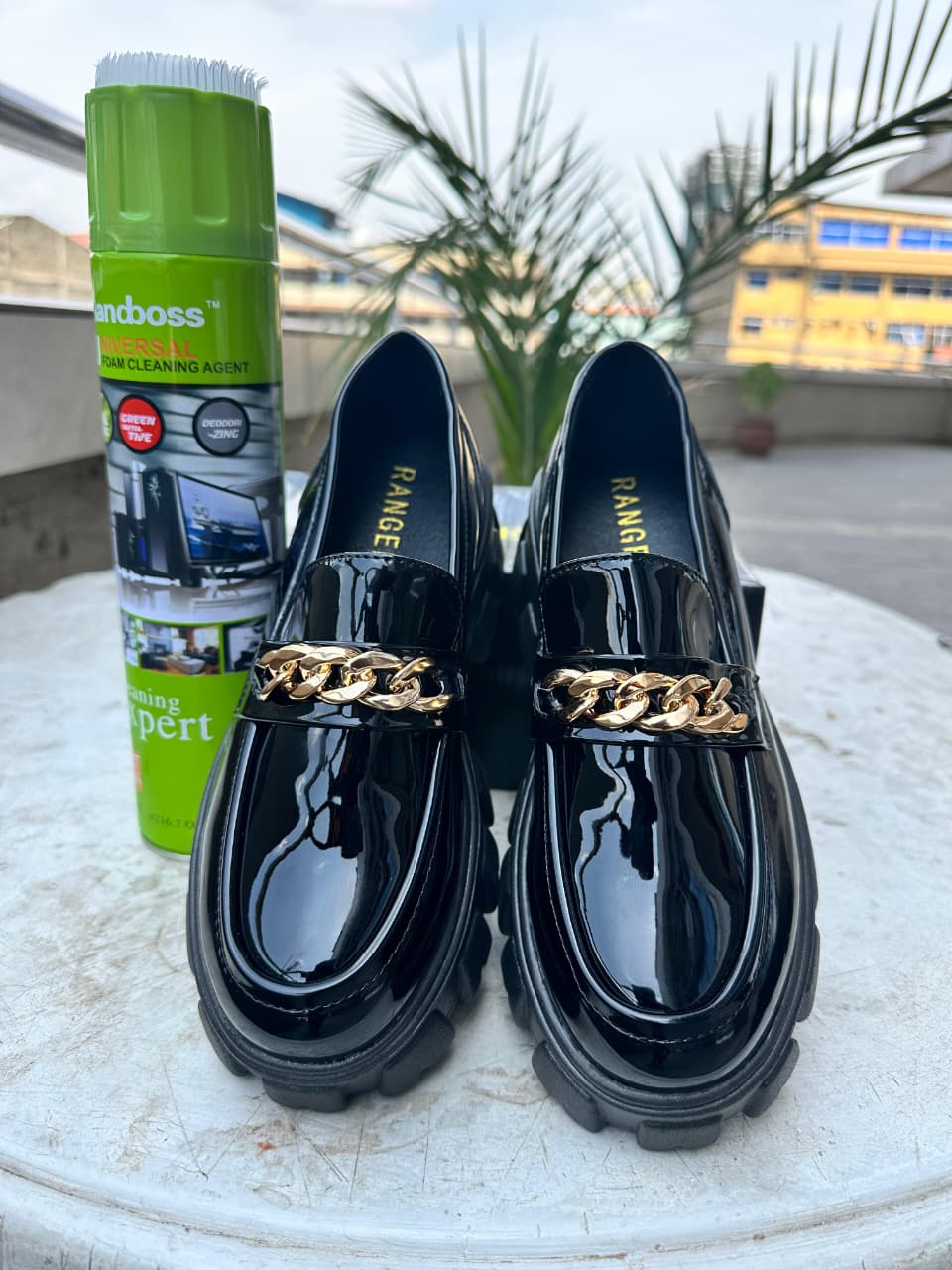 Women’s Patent Leather Platform Loafers with Gold Chain – Casual ...