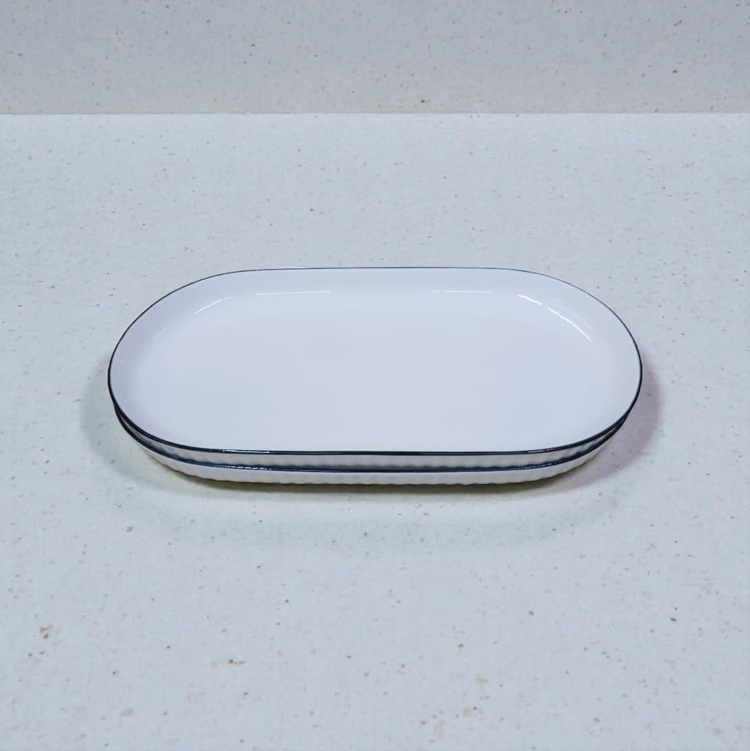 12-Inch Fish Plate JS-75 White Black Rim Kenya | Hii Style by Shiquo