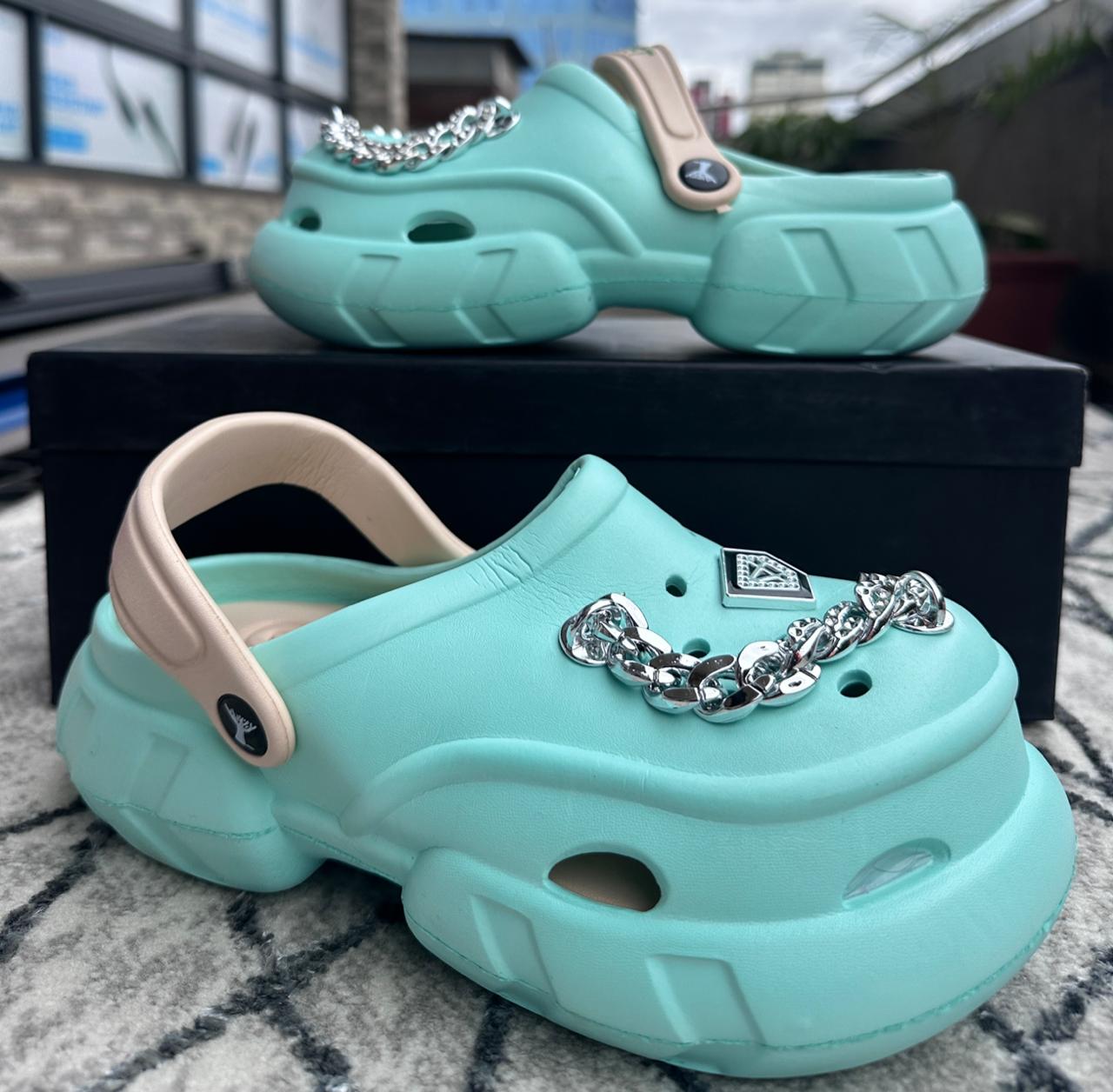Mint Green Chain Detail Platform Ladies Crocs Kenya | Hii Style by Shiquo